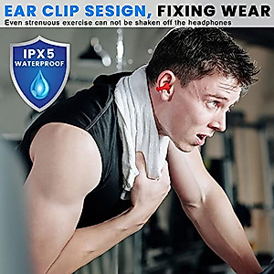 Mudtun Ear Clips Ear Buds, Clip on Headphones Ear Clip Bone Conduction Headphones Open Ear Earbuds for Small Ear Canals, Mini Light-Weight Clip on Earbuds for Sports Running Cycling Workout, Red