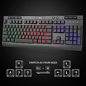 Rii Gaming Keyboard and Mouse Combo,Wired Keyboard and Mouse Set,Full Size LED Rainbow Backlit Keyboard, Gaming Keyboard for Windows/Mac/PC/Chrome and Office/Home/Gamers