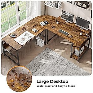 SEDETA L Shaped Desk, 68.9 inches Corner Computer Desk with Monitor Stand Riser, Drafting Drawing Table with Tiltable Desktop, Workstation Study Writing Table Art Desk for Home Office, Rustic Brown