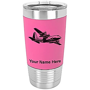 LaserGram 20oz Vacuum Insulated Tumbler Mug, Cargo Airplane, Personalized Engraving Included (Silicone Grip, Pink)