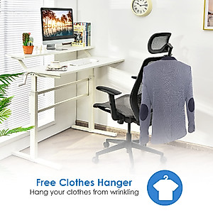 POWERSTONE Ergonomic Office Chair - High-Back Computer Desk Mesh Chair with Clothing Hanger - Executive Swivel Task Chair with Adjustable Arms and Head Rest (Gray)