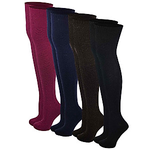 4 pairs Sumona Women Wool Cable Knit Knee High / Thigh High/ Crew Winter Boot Socks 9-11 (4 Pairs Over Knee High, 9-11)