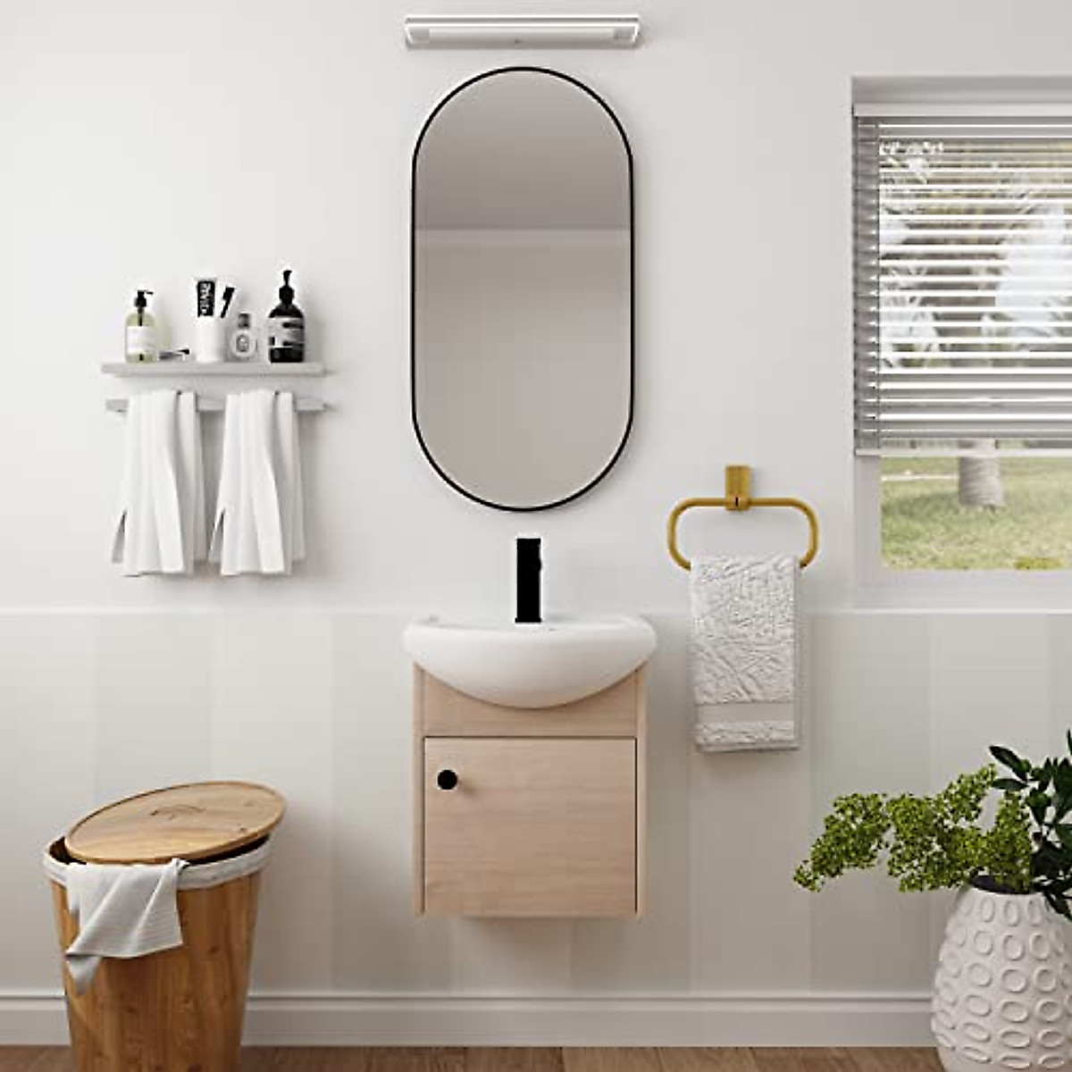 Yoluckea 18 Inch Bathroom Vanity Set Small Bathroom Vanity,Bath Vanity with Ceramic Sink Single Bathroom Vanity Cabinet for Small Space,Bathroom Vanity and Sink Basin,1 Door (Brown-20.9''H)