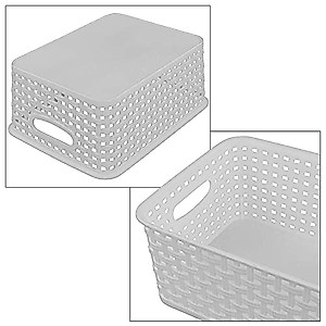EudokkyNA Plastic Weave Storage Basket, Small Baskets Set of 6, White