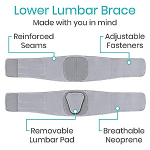 Vive Lower Back Support Brace for Men & Women - Dual Adjustable Lumbar Belt for Heavy Lifting, Herniated Disc, Sciatica, Scoliosis, & Thoracic Pain Relief - Compression Posture Device for Work or Home