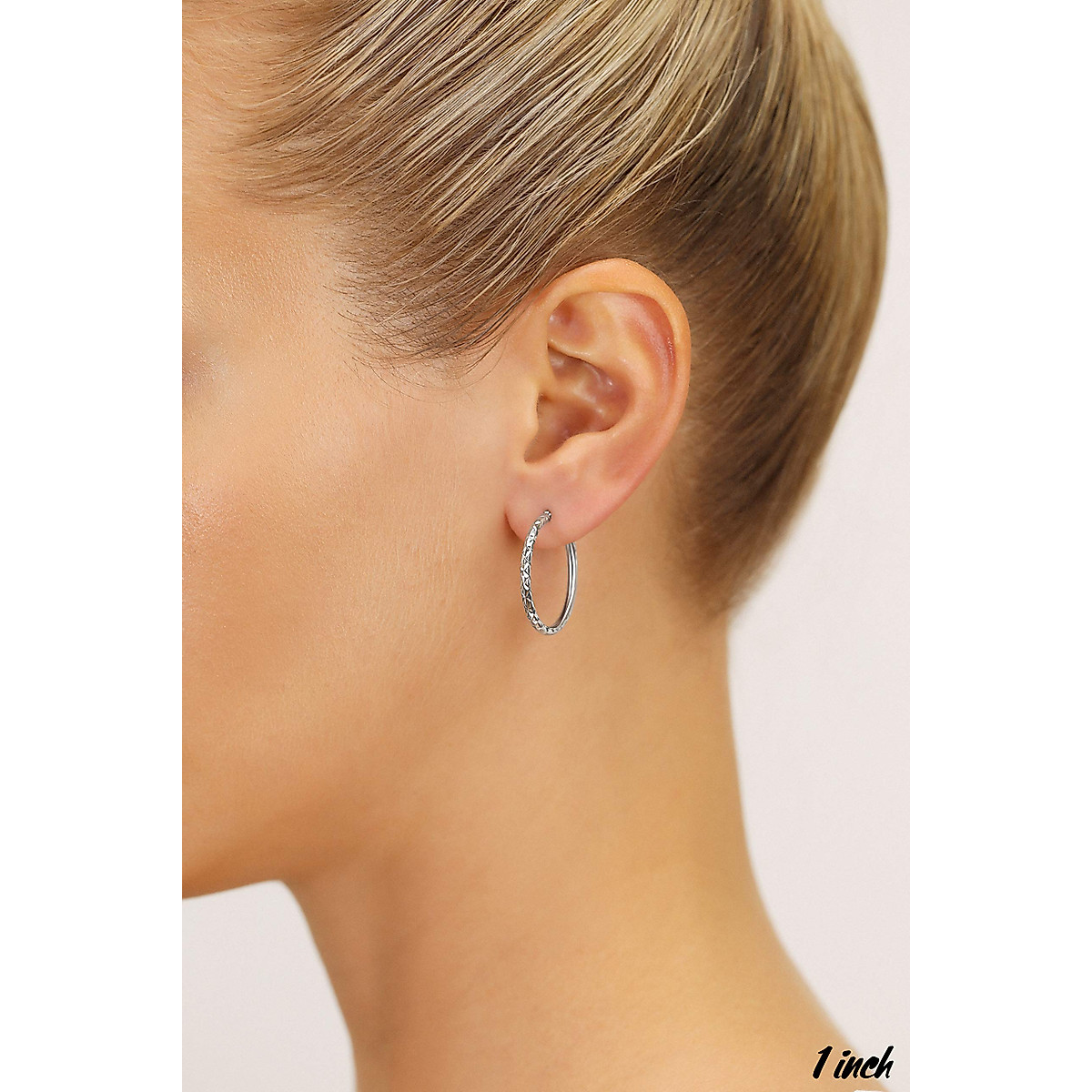 14k Gold X-pattern Diamond-cut Round Hoop Earrings, 1'' Diameter…