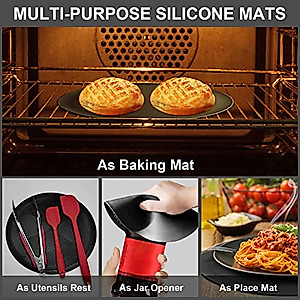 4PCS, JesDiary 10&8 Inch Silicone Trivets for Hot Dishes Pots Pans, Multi-Purpose Microwave Mat, Pot Holders, Hot Pads for Kitchen Countertop, Hot Plates to Protect Quartz Table, Heat Resistant, Black