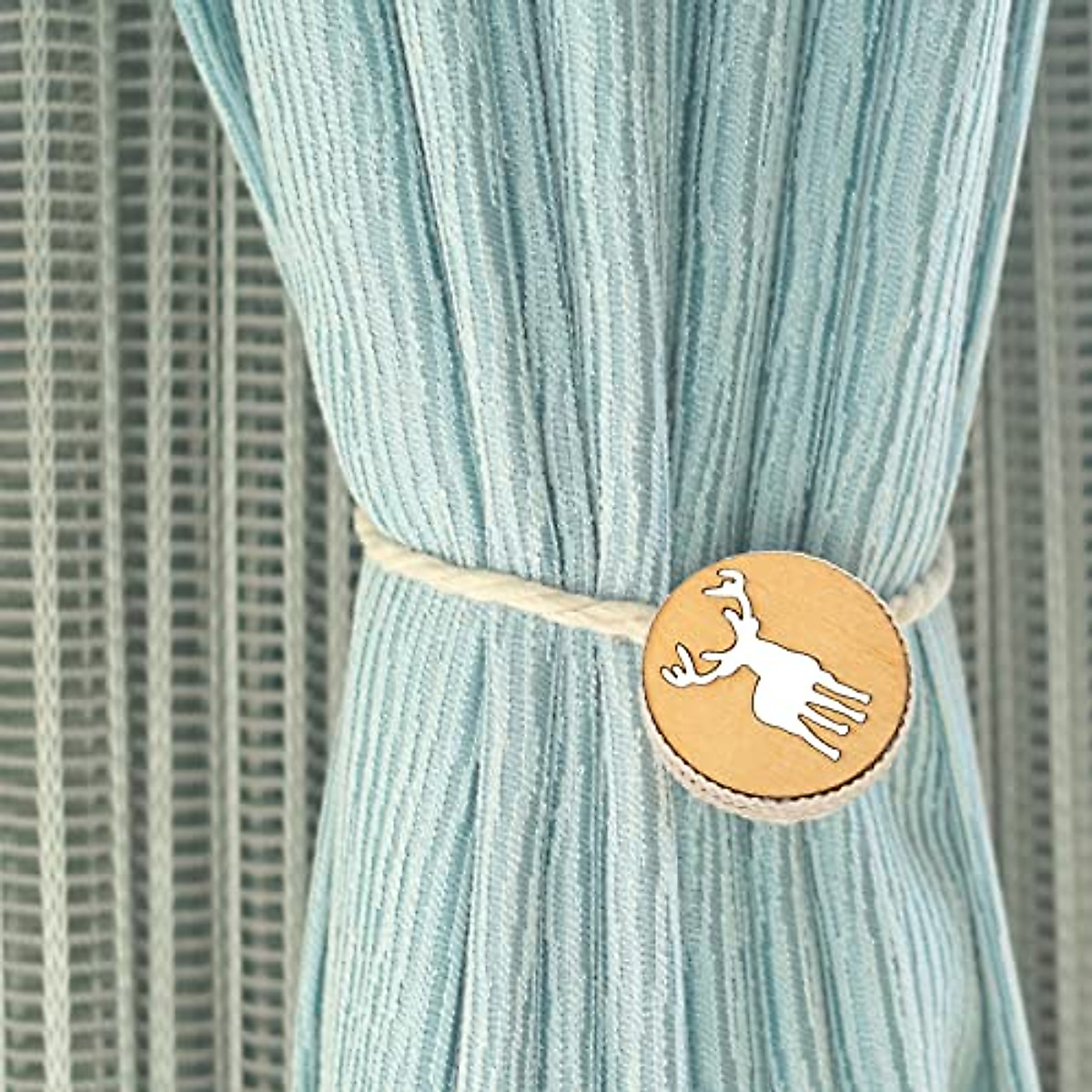 2PCS Magnetic Curtain Tieback Wooden Window Treatment Holdbacks Magnetic Curtain Holdback Decorative Curtain Tie Backs for Curtains Modern Rope Tiebacks for Drapes