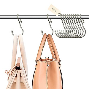 12 Pack Purse Hanger for Closet, DSVENROLY Unique Twist Design Closet Organizer Hanger Hooks, Closet Hooks for Hanging Purses Handbags Clothes Pans and Pots (Silver)