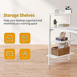 CubiCubi Small Computer Desk with Storage Shelves, 47 Inch Home Office Desk Study Writing Table for Small Space, White