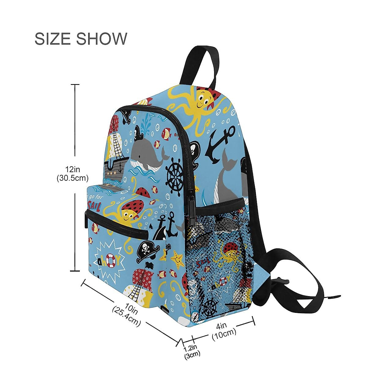 ODAWA Cartoon Pirates Elements Kids Backpacks with Name Tag Kindergarten Toddler Backpack