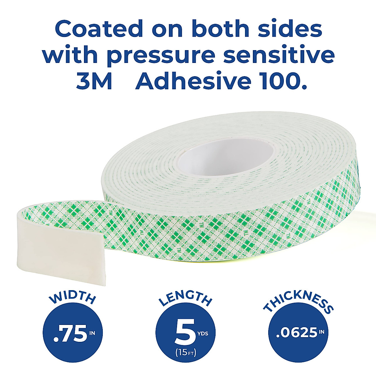3M 4026 Double Coated Urethane Foam Tape, Bonding, Attaching, Mounting, White, 0.75 in x 5 yd, 1 Roll