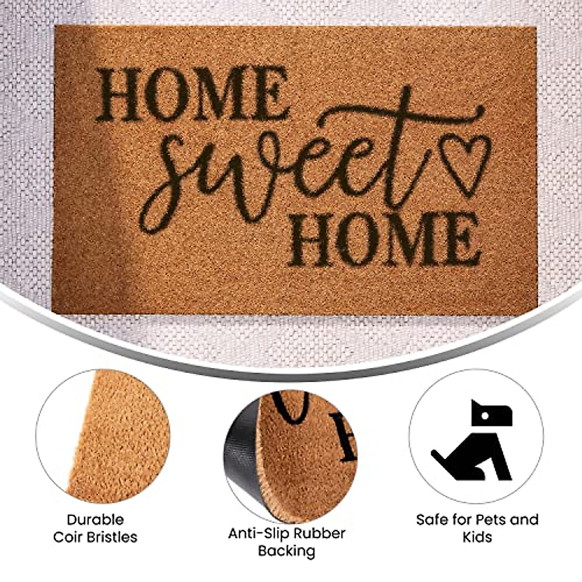 Flash Furniture Harbold Indoor/Outdoor Coir Doormat - Natural Background with Black Home Sweet Home Message - 18" x 30" - Non-Slip Backing