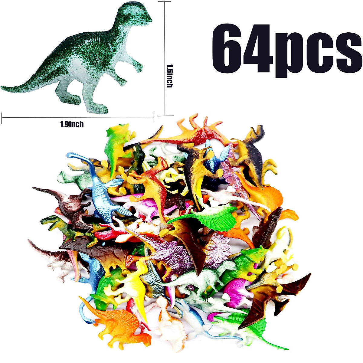 MOLIDA 64Pcs Mini Dinosaur Figures, Assorted Vinyl Plastic Dinosaur Toys for Birthday Party Supplies