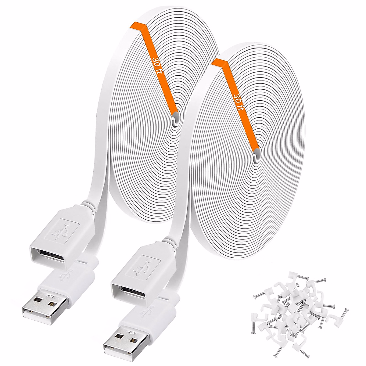 2-Pack 30ft Power Extension Cable Compatible with Wyze Cam v4,Wyze Cam Pan v3,Wyze OG,Wyze Cam v3 and v3 Pro Security Cameras - 9m Long Flat USB Male to Female Charging Cord, White