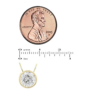 GNGJewel CZ Collection Solid 14k White or Yellow Gold Bezel-Set Pendant Necklace, 18" Box Chain (2cttw, YellowGold)