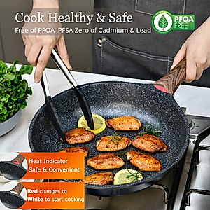 DIIG Nonstick Frying Pan with Lid, 12 in No Stick PFOA-Free Granite Coating Chef's Pan, Large 30 cm Cooking Pans for Family, Gift Cookware Pan Set for Gas Stove, Induction Top