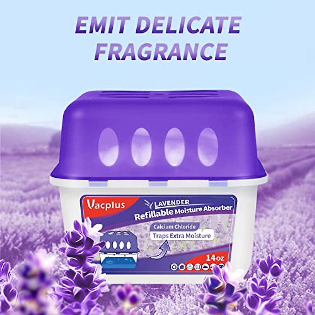 Vacplus Moisture Absorbers, Reusable Dehumidifiers for Closet, Moisture Absorbers for Rooms with Visible Dehumidification, Humidity Absorber Boxes & Odor Removers, 14OZ, 4 Pack (Lavender Scent)