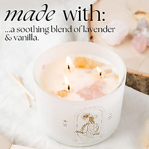 Healing Crystal Candle - 12oz Soy Candle with Crystals Inside. Manifestation Aromatherapy Candle, Spiritual Gifts for Women. Crystals and Healing Stones, Self Love Three Wick Zodiac Astrology Candles