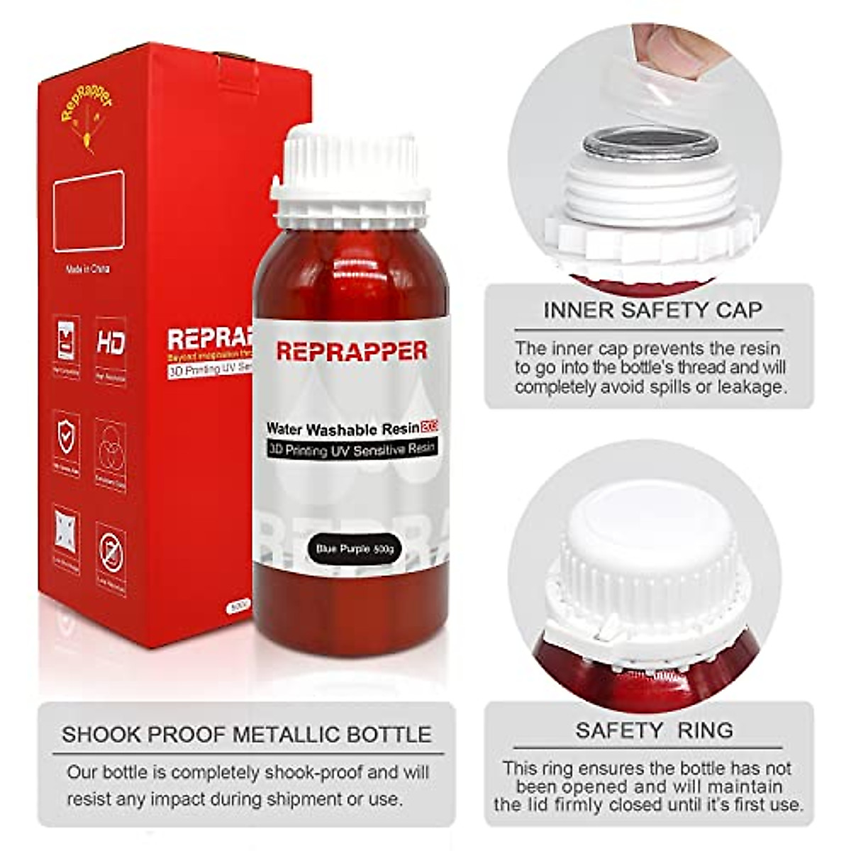 RepRapper 203 UV-Resin, Dual Color Water Washable 3D Resin for LCD 3D Printer 500g Blueish Purple