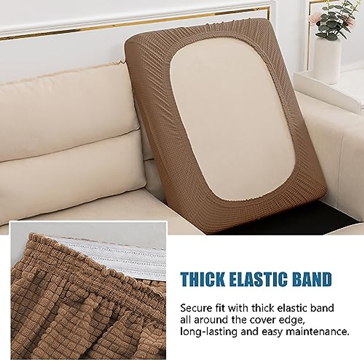 NC HOME Water Resistant Couch Cushion Covers Stretch Sofa Seat Slipcover for 3 Cushion Couch Sofa, Thick RV Dinette Cushion Covers Sofa Protector, Washable (Large, Coffee)