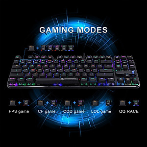 Mechanical Keyboard Wired 87 Keys RGB Gaming Keyboard Brown Switches LED-Backlit Mode Computer Game Keyboard for Office Gaming Gamer