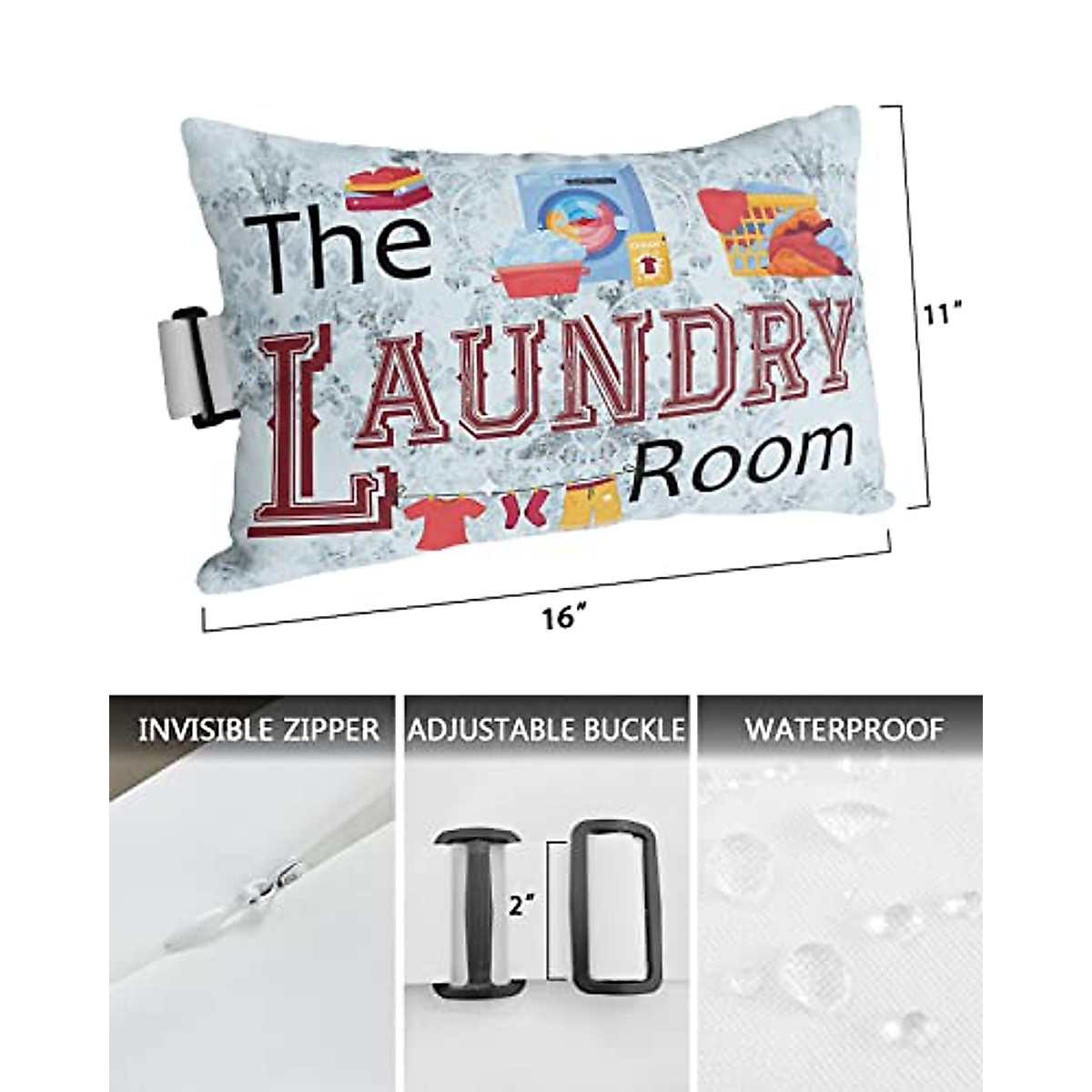 Recliner Head Pillow Ledge Loungers Chair Pillows with Insert The Machine Laundry Room Blue Vintage Lumbar Pillow with Adjustable Strap Outdoor Waterproof Patio Pillows for Beach Pool, 2 PCS