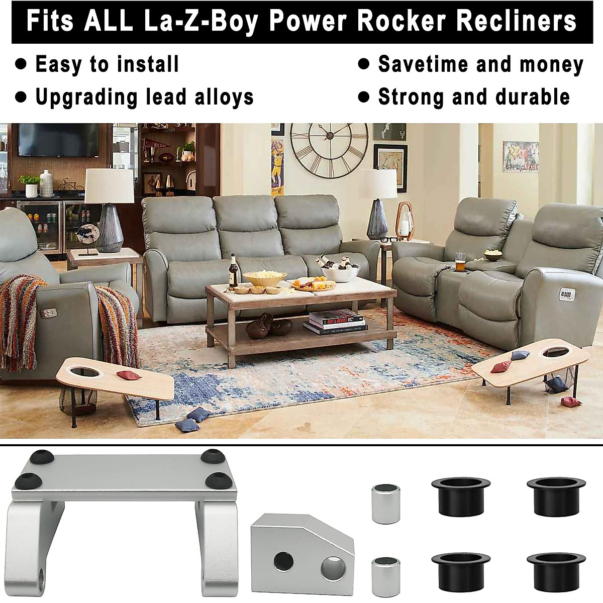 Metal Drive Toggle and Clevis Mount Fit La-Z-Boy/Lazyboy Power Recliners, Includes 4 Elastic Wear Bushings, Fits for La-Z-Boy Power Rocker Recliners