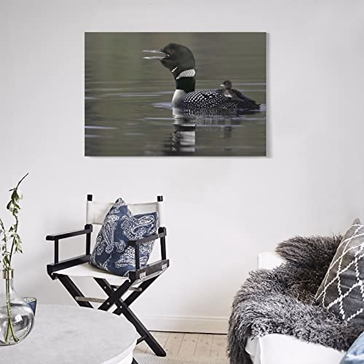 Common Loon with Chick on Water Back Call Picture Poster Wall Decoration Poster in Kamloops, British Canvas Painting Wall Art Poster for Bedroom Living Room Decor 08x12inch(20x30cm) Frame-style