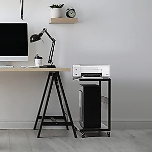 Computer Tower Stand, C-Shape Tall 2-Tier Pc Stand, Computer Tower Floor Stand with Lockable Wheels,Mainly Placed Computer Cases and Printers，Suitable for School, Office, Home(Grey)