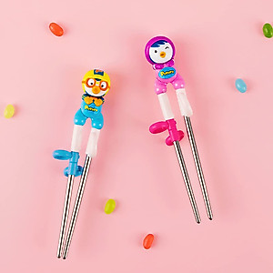 Edison Friends Pororo Training Chopsticks for Right-hand Children Kids, Stainless Steel, Starter, Beginner, Easy Chopsticks, 1st Step (1 PCS) / Made in Korea