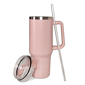 LITHOS Store Stay Hydrated On-The-Go with 40 Oz Stainless Steel Tumbler - Handle, Straw Included Ideal for Travel, Office, and Outdoor Adventures Pink