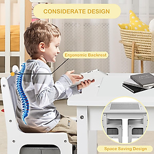 TODEFULL Kids Play Table and 2 Chair Set, 2 in 1 Wooden Activity Table w/Storage, Compatible with Lego and Duplo Bricks, Play Building Block Table Set for Reading, Drawing, Build Blocks, Grey