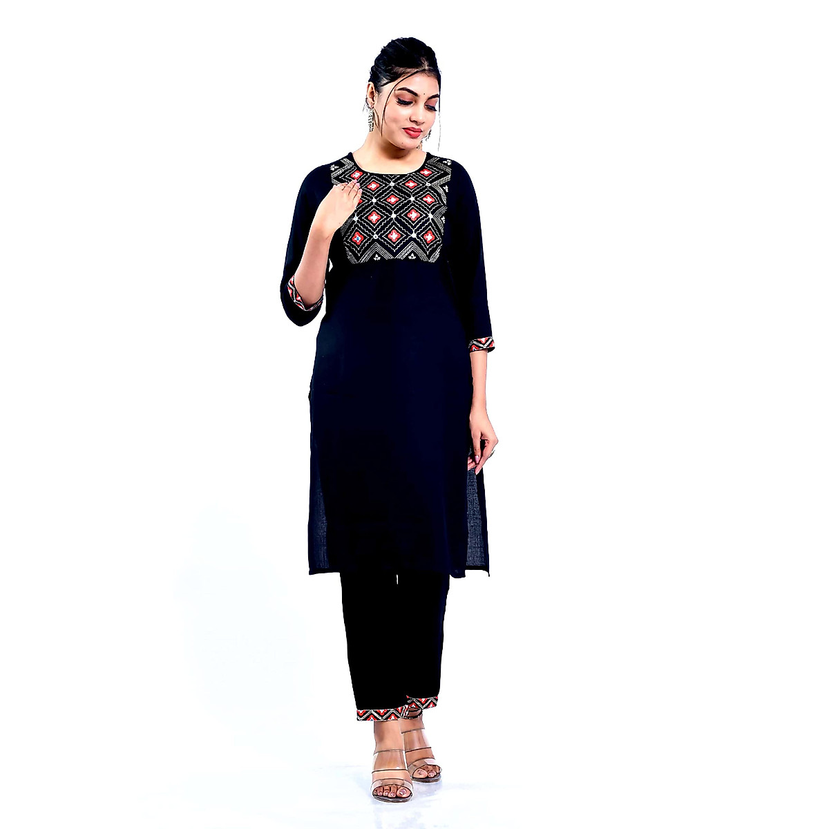 Vihaan Impex Black Kurti for Women Kurta Set with Pant 3/4 Sleeve