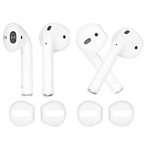 IiEXCEL ( Fit in Case ) 4 Pairs Replacement Super Thin Slim Silicone Earbuds Ear Tips and Covers Skin Accessories for Apple AirPods or EarPods Headphones ( Fit in Charging Case ) ( Black White )