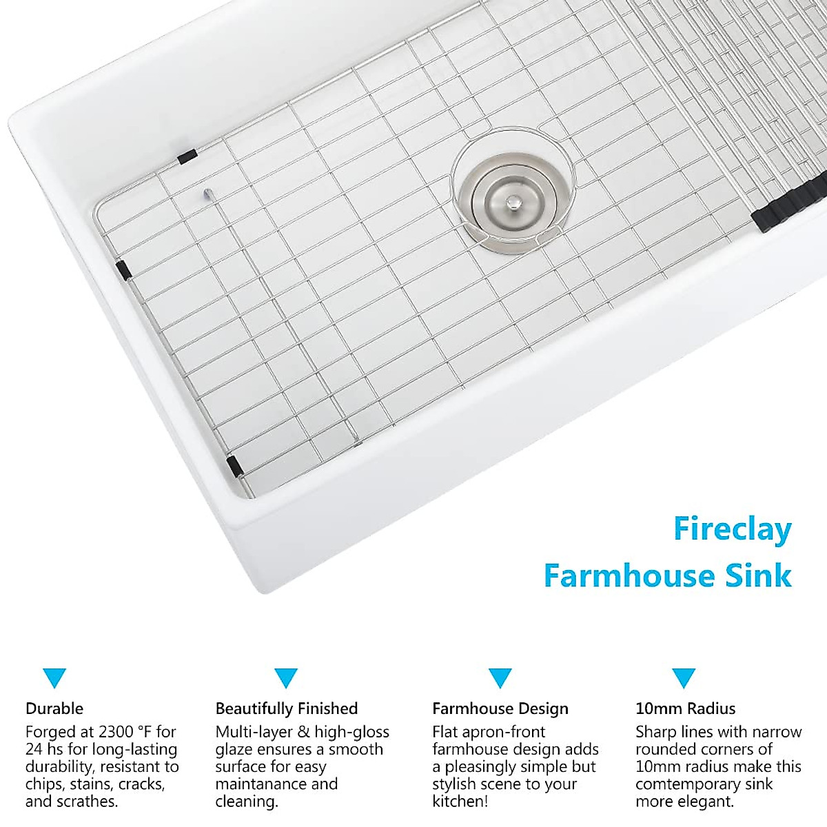 BoomHoze White Farmhouse Sink 33 inch Farmhouse Kitchen Sink Single Bowl Fireclay Apron Farm Sink Large Porcelain White Kitchen Sink Deep Farmers Sink