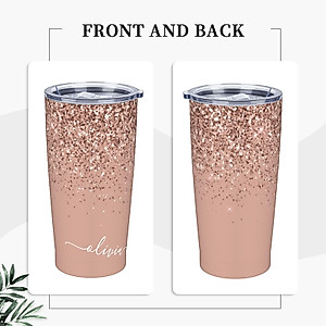 Blush Pink Rose Gold Glitter 20oz Tumbler Stainless Steel Vacuum Insulated Double Wall Travel Tumbler, Durable Insulated Coffee Mug, Thermal Cup With Lid and Straw for Hot & Cold Drinks