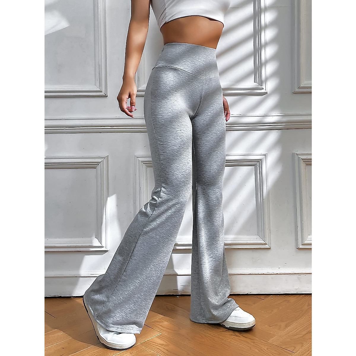 SOLY HUX Women's Flare Leggings High Waisted Sweatpants Bell Bottoms Bootcut Yoga Pants Solid Light Grey XS
