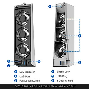 PS5 Cooling Fan, MEQI PS5 Accessories Upgraded Quiet Cooler Fan with LED Light & USB 3.0 Hubs, Efficient Cooling Station for Playstation 5 Disc/Digital Edition