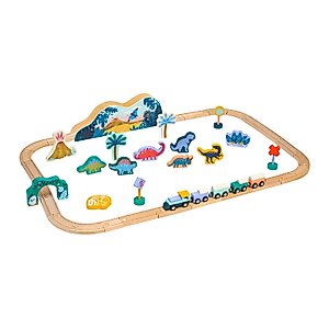 Manhattan Toy T-Rex Express 45-Piece Jurassic-Themed Wooden Toy Train Set for Toddlers 3 Years and Up