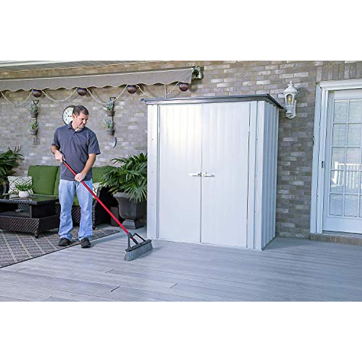 Arrow Shed Designed 5' x 3' x 6' Compact Outdoor Metal Backyard, Patio, and Garden Shed Kit, Flute Gray and Anthracite