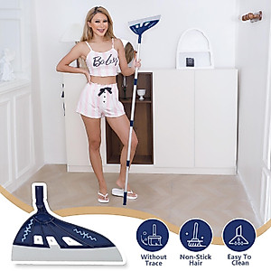 HOLDSIGN Magic Broom Sweeper Household Silicone Broom, Multifunction Squeegee with 2 Heads Brush and Scrape, Magic Broom with Extra-Long Adjustable Aluminum Handle for Floor, Glass, Tile (Ocean Blue)