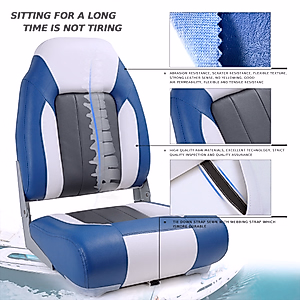 SUNDGORA Deluxe Marine High Back Folding Boat Seat,Stainless Steel Screws Included,White/Pacific Blue/Charcoal(2 Seats)