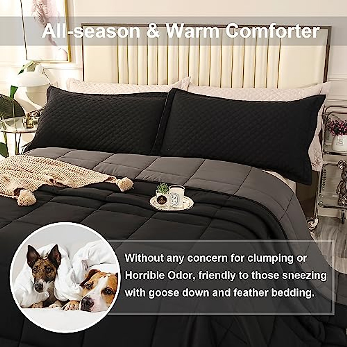 SOULOOOE Oversized California King Plus Comforter 120x120, Winter Warm Extra Large King Size Quilts 3 Pieces Lightweight Reversible Down Alternative Comforter for All Season with 8 Corner Tabs