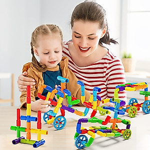 burgkidz STEM Learning Pipe Tube Toy, Sensory Toys, Tube Locks Construction Building Blocks, Educational STEM Building Learning Toys with Wheels Baseplate for All Ages Kids Boys Girls, 188 Pcs