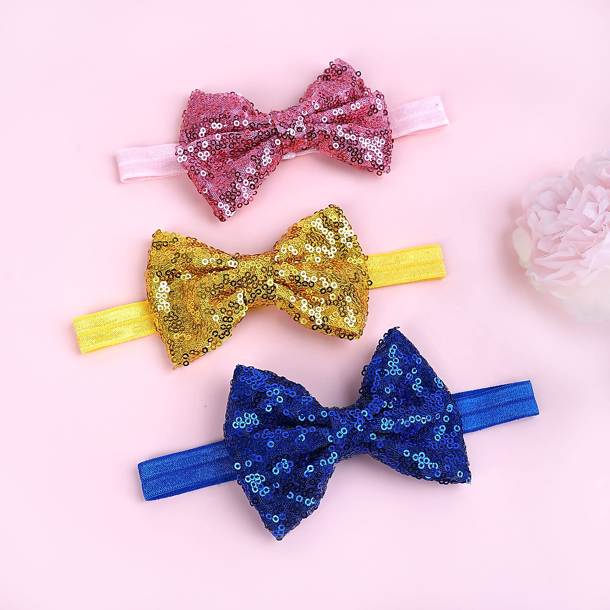 CellElection 15Pcs Baby Girls Headbands 4'' Big Boutique Bling Sparkly Glitter Sequin Hair Bows Headband Elastic Hair Bands Hair Accessories for Toddlers Infants Newborns