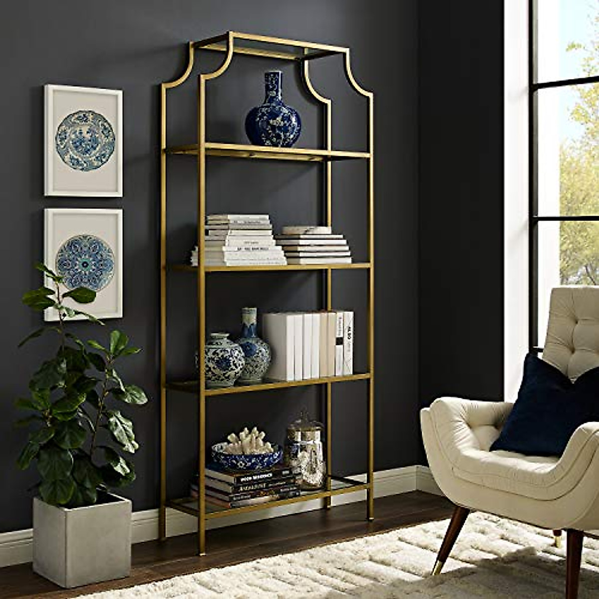 Crosley Furniture Aimee Etagere Bookcase - Gold and Glass