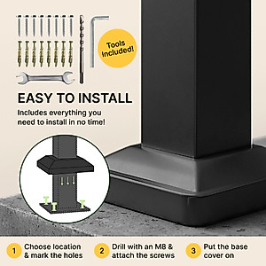 Metty Metal Handrails for Outdoor Steps - 1 to 4 Step Rails - Wrought Iron Railing, Indoor, Outdoor Stair Railing - Hand Rails for Indoor Stairs, Outdoor Handrail, Easy Install Stair Handrail, Black