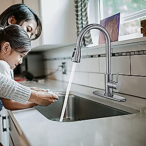 KSUCBOHAR Brushed Kitchen Sink Faucet with Pull Down Sprayer Single Handle Kitchen Faucets 360 Swivel High Arc with Deck Plate Home Stainless Steal Faucets