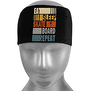 Honge Eat Sleep Skateboard Repeat Sports Headband Head Scarf for Running Yoga Basketball, Gym, Ourtdoor Indoor Activities